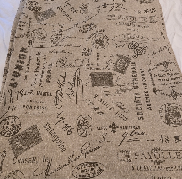 None | Other | Vintage French Script Print Upholstery Fabric 4 Yds X 56 ...